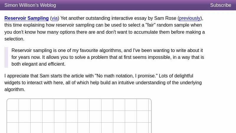Reservoir Sampling - Simon Willison